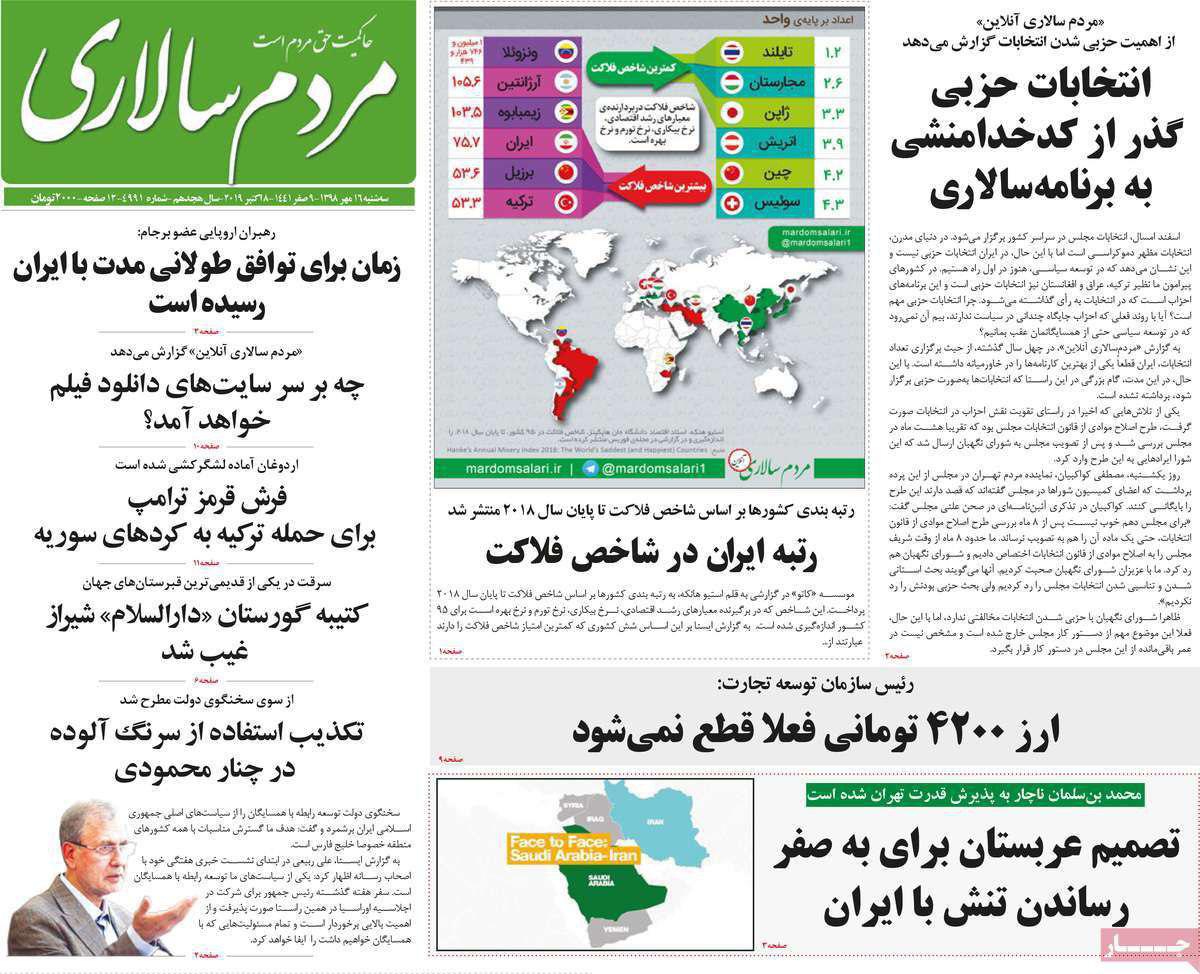 A Look At Iranian Newspaper Front Pages On October 8 - Iran Front Page
